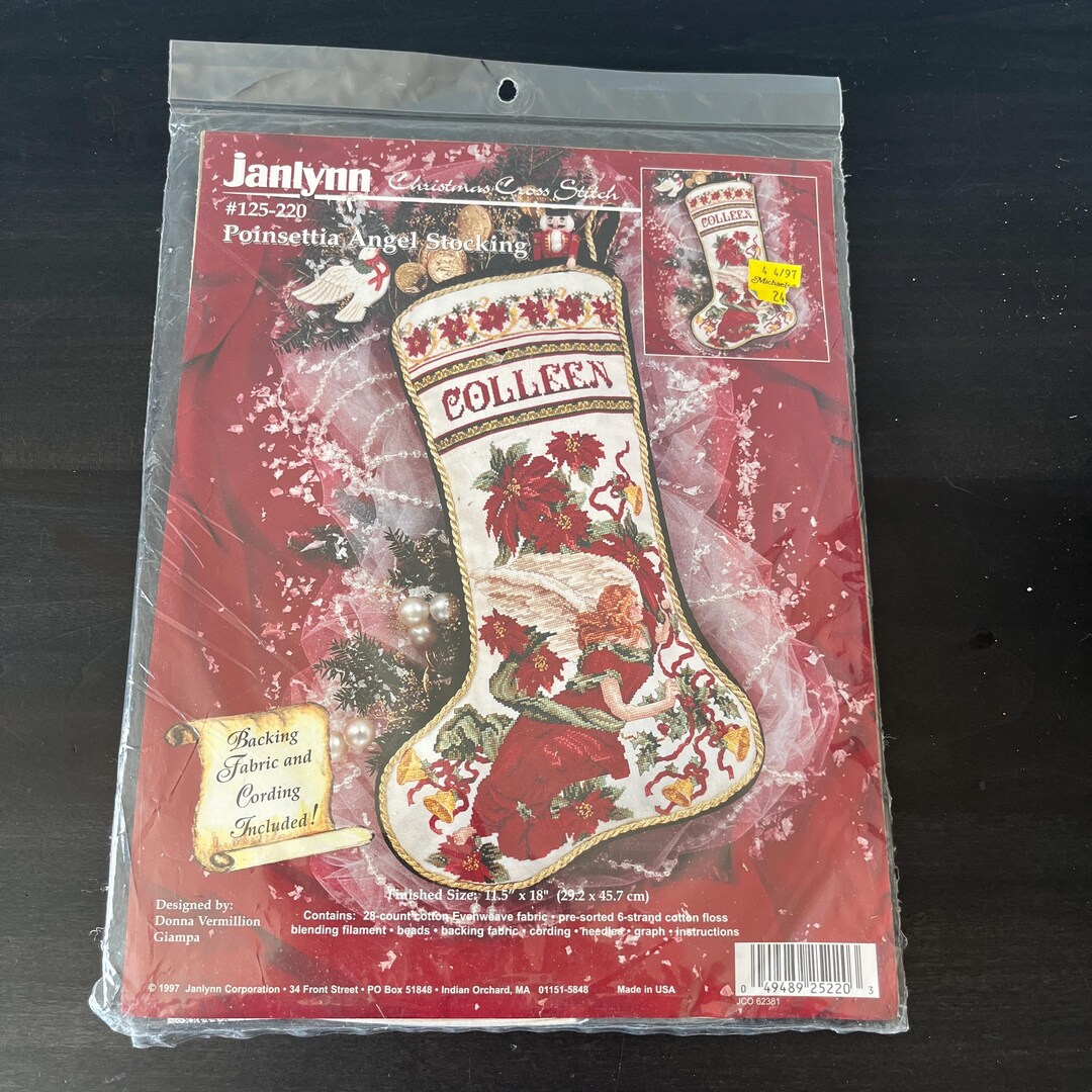 Janlynn Christmas Stocking Cross Stitch Kit Poinsettia Angel