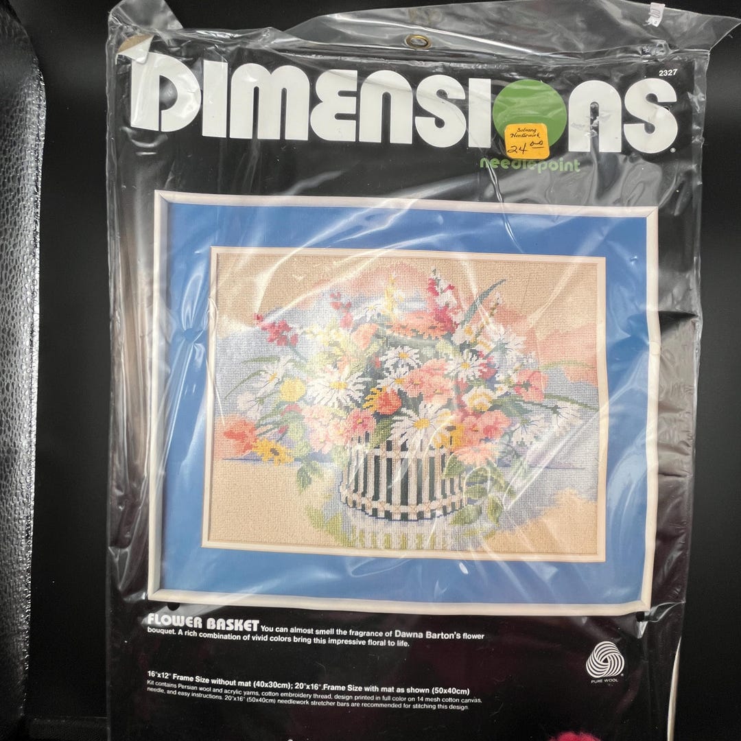 Vintage Dimensions Needlepoint Kit // Flower Basket #2327 // Vintage ...