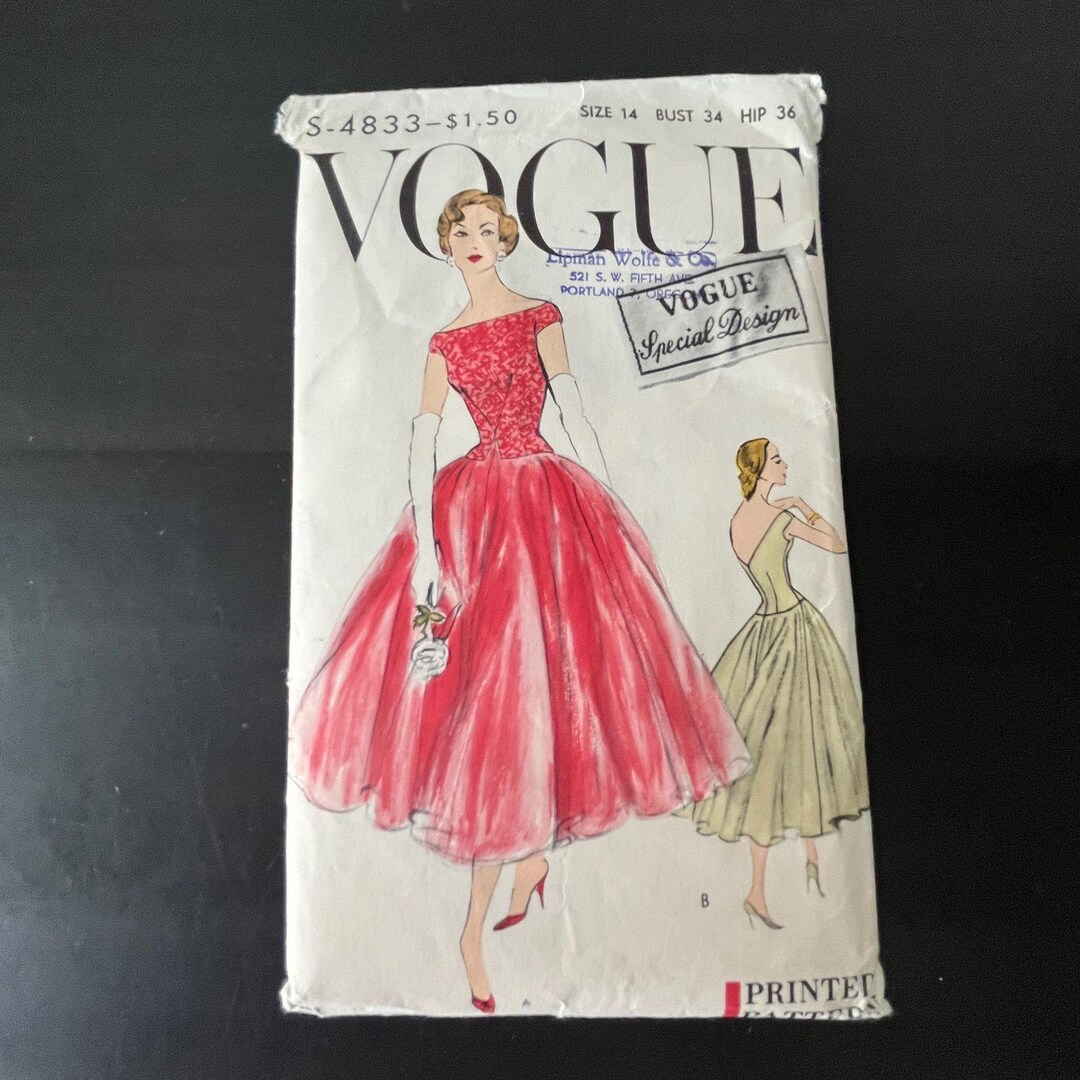 Vintage 1957 Vogue Sewing Pattern #4833 Evening Dress Size 14 // Vogue ...