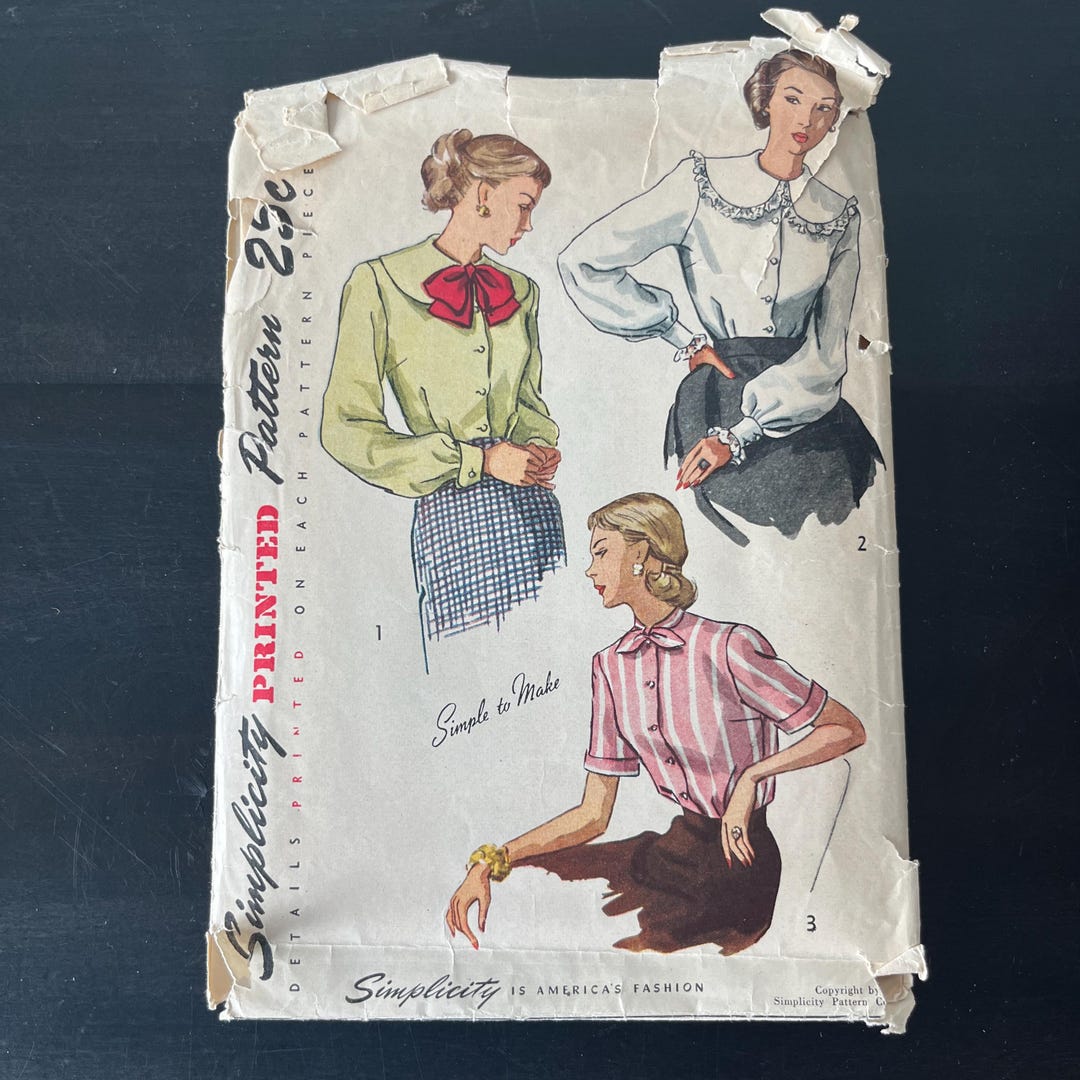 Vintage 40s Blouse Sewing Pattern Simplicity #2381 Size 16 Bust 34 ...