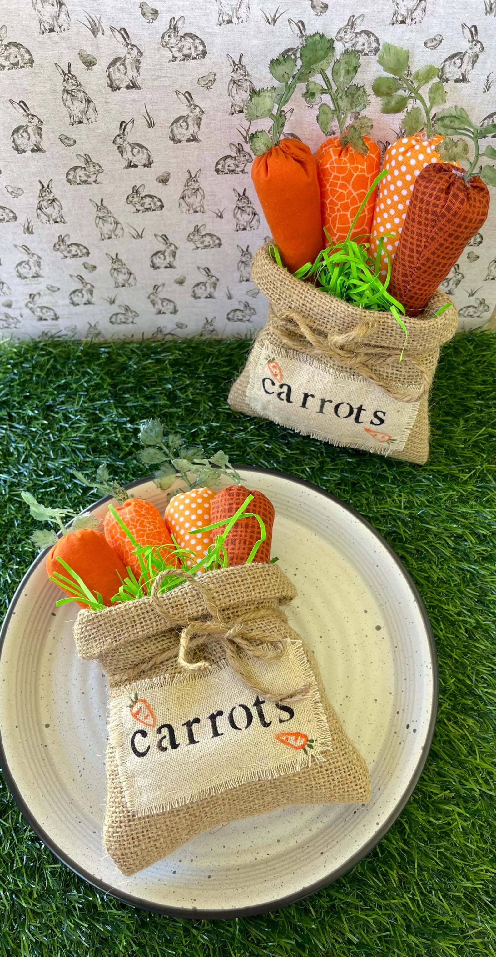 Fabric Carrots in Burlap Sack | Easter Decor | Easter Tiered Tray ...