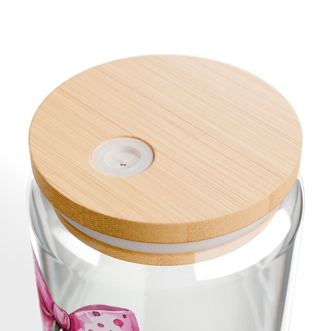 Cute Pink Cherry Sipper Glass With Bamboo Lid and Straw, Aesthetic Iced ...
