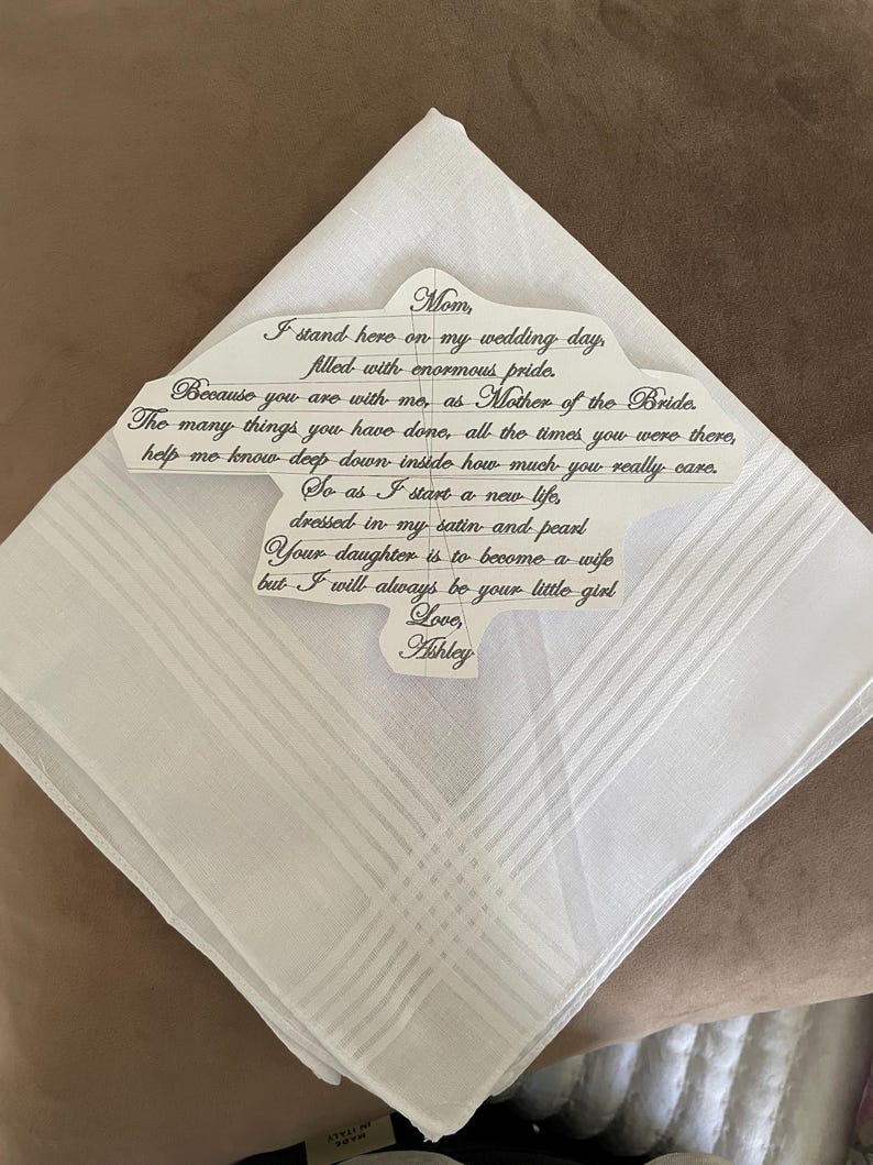 Custom Wedding Handkerchief, Mother of the Bride Gift, Father of the ...