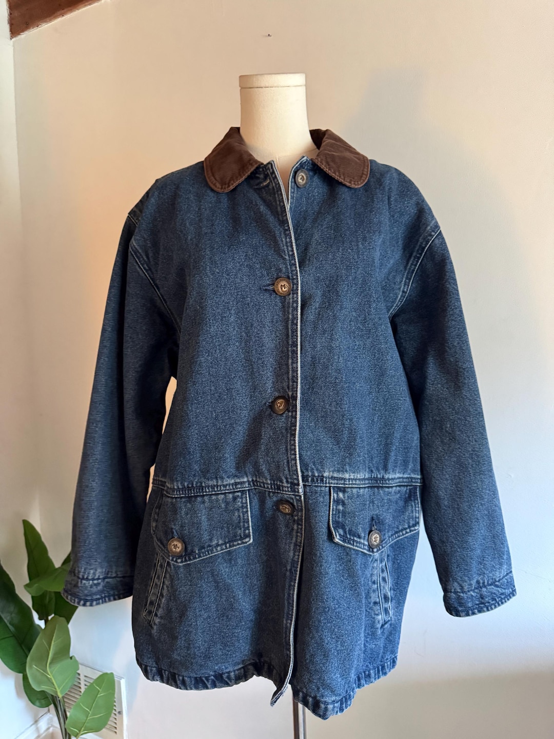 Vintage 1990s St. John's Bay Denim Barn Coat | Chore Coat | Corduroy ...