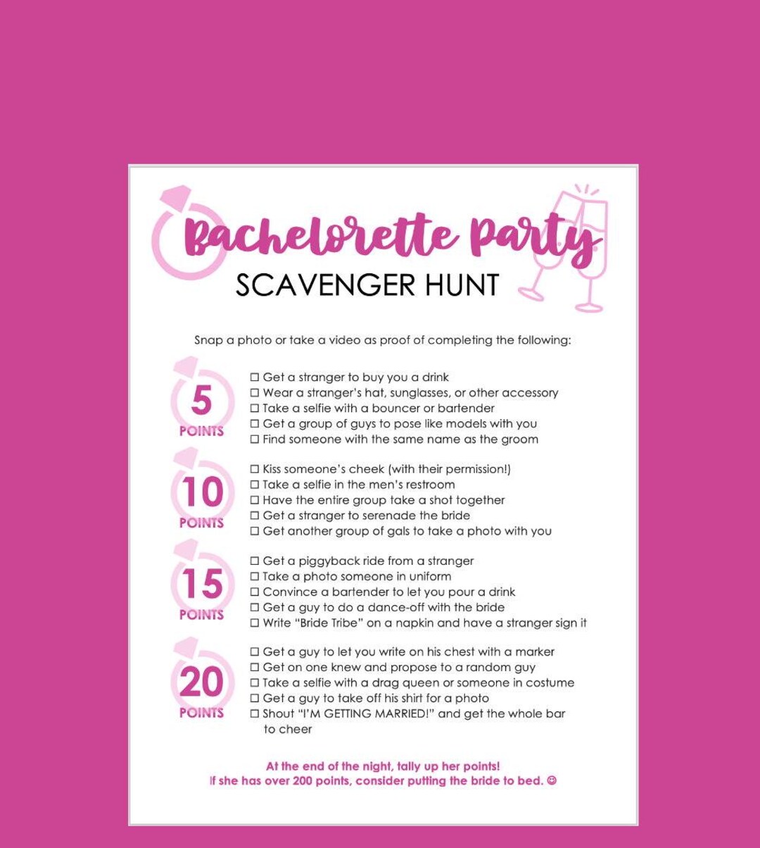 Bachelorette Party Scavenger Hunt, Bach Game Actrivity, Instant ...