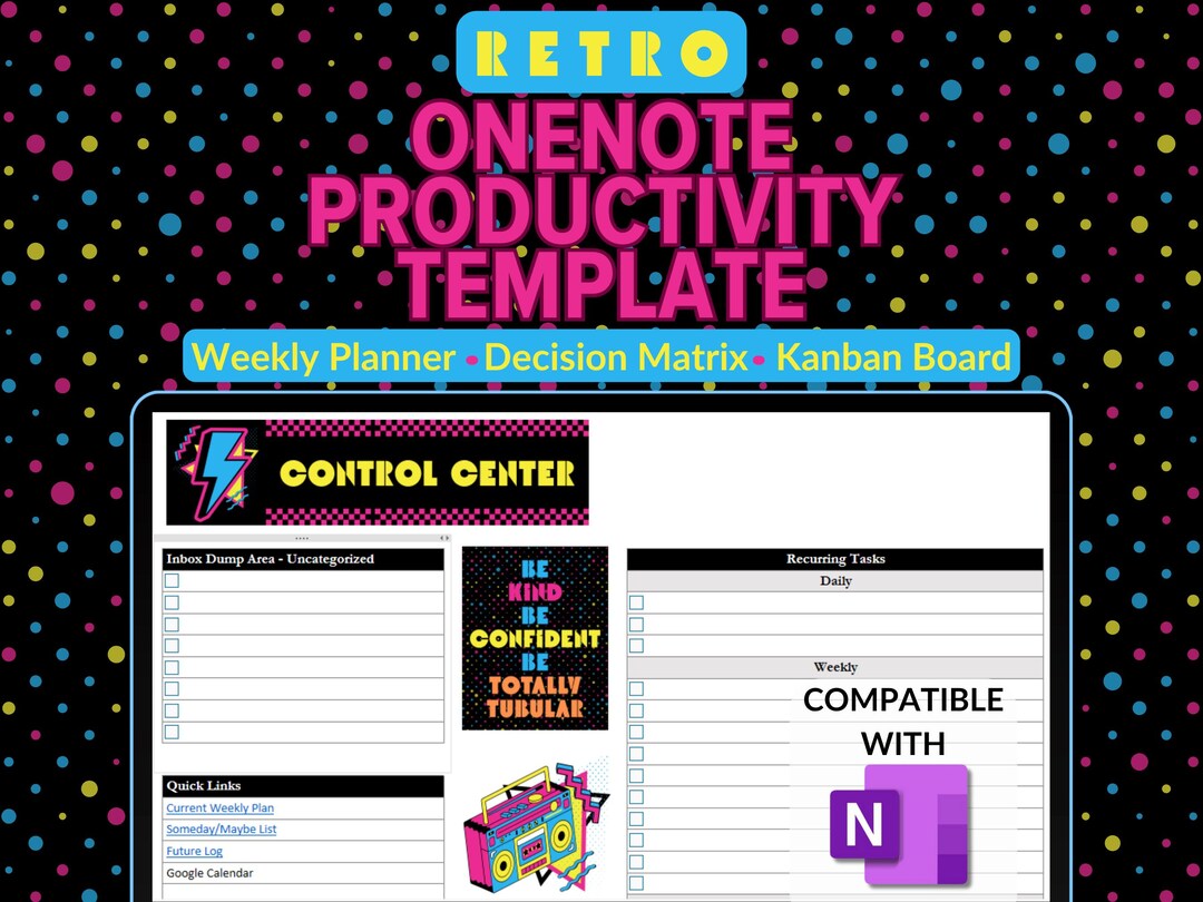 Retro 90s Onenote Template for Work, Onenote Project Management, Task ...