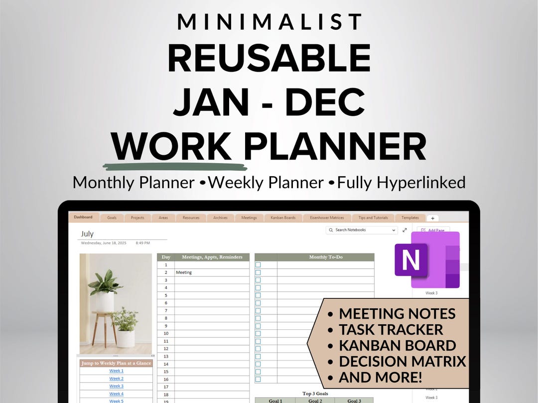 Onenote Planner, Onenote Template, Onenote Project Management, Task ...