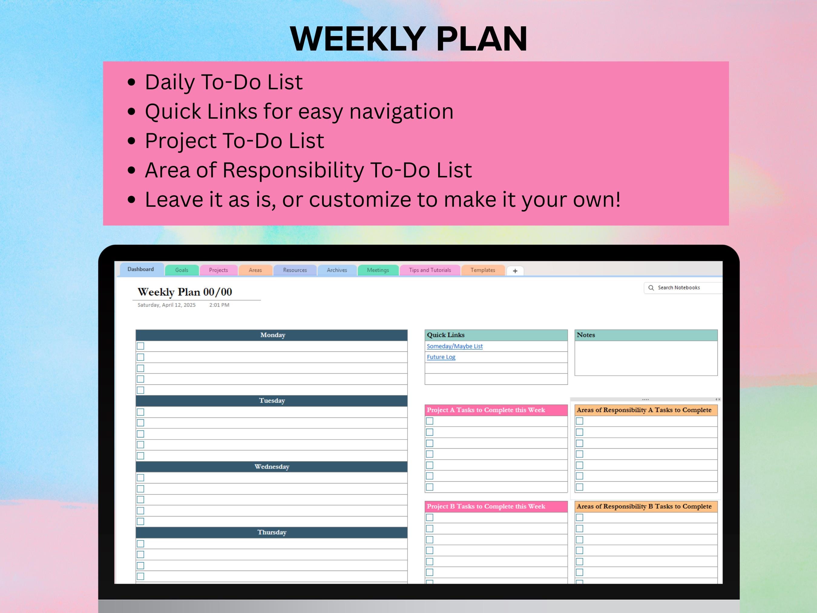 Onenote Template, Onenote Project Management, Task Tracker, Onenote ...