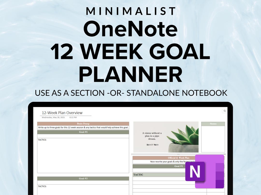 12 Week Goal Planner Onenote Template, Onenote Project Management, Task ...