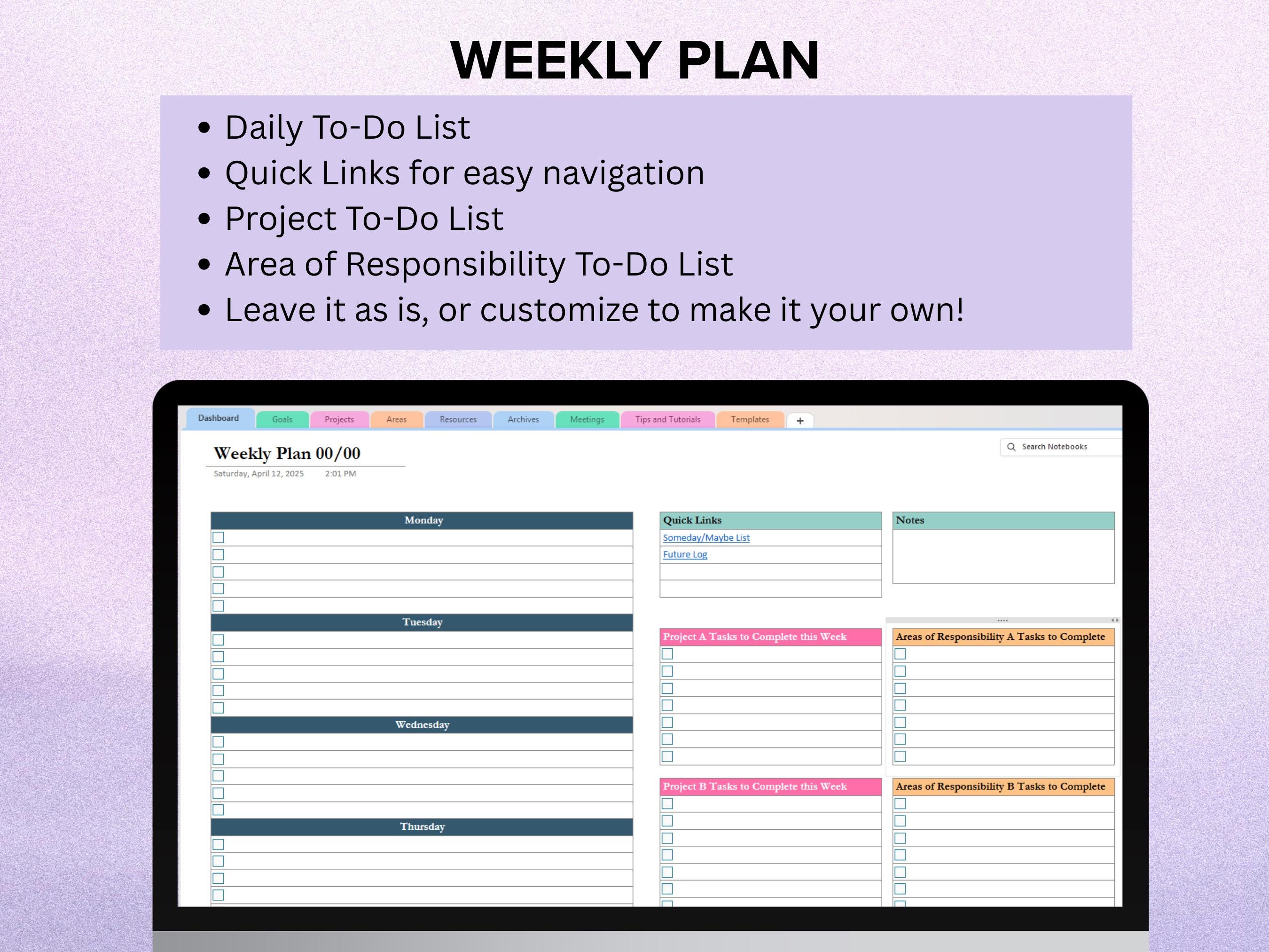 Onenote Template, Onenote Project Management, Task Tracker, Onenote ...