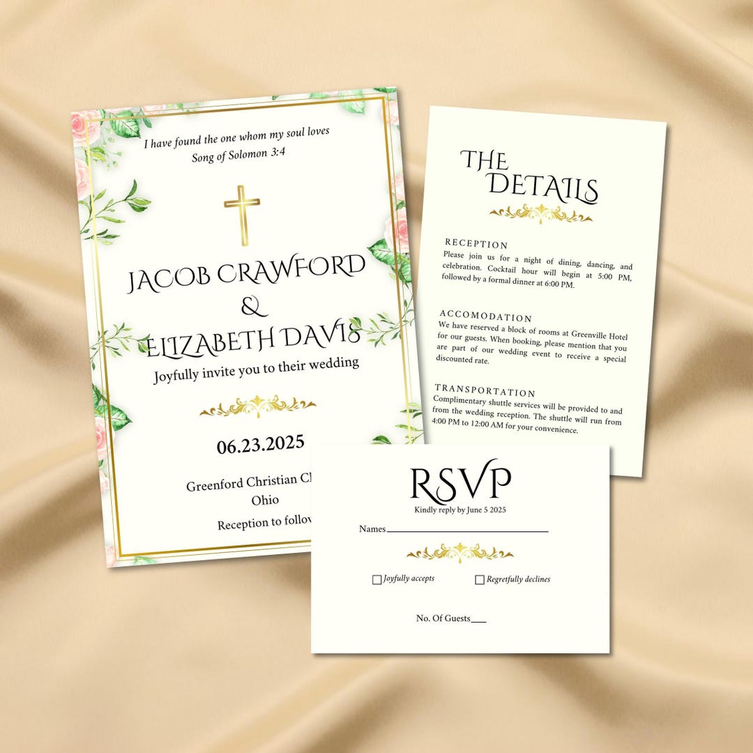 Christian Wedding Invitation Template | Catholic Wedding Invite | Bible ...