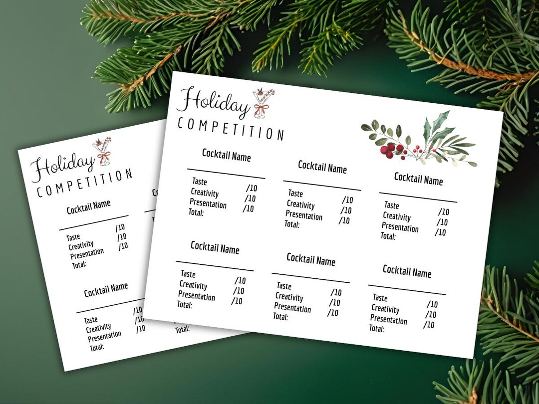 Printable Christmas Cocktail Competition Score Card, Holiday Drink ...