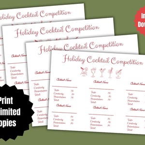 Christmas Cocktail Competition Score Card, Festive Party Game (digital ...