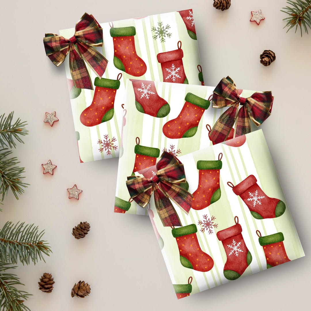Stocking Christmas Wrapping Paper | Festive Wrap - Etsy