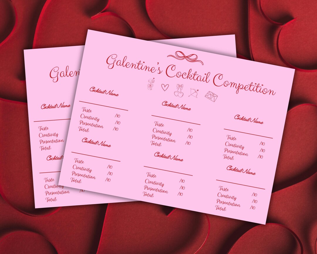 Galentine's Day Cocktail Scorecard, Girls Night Party Game (digital ...