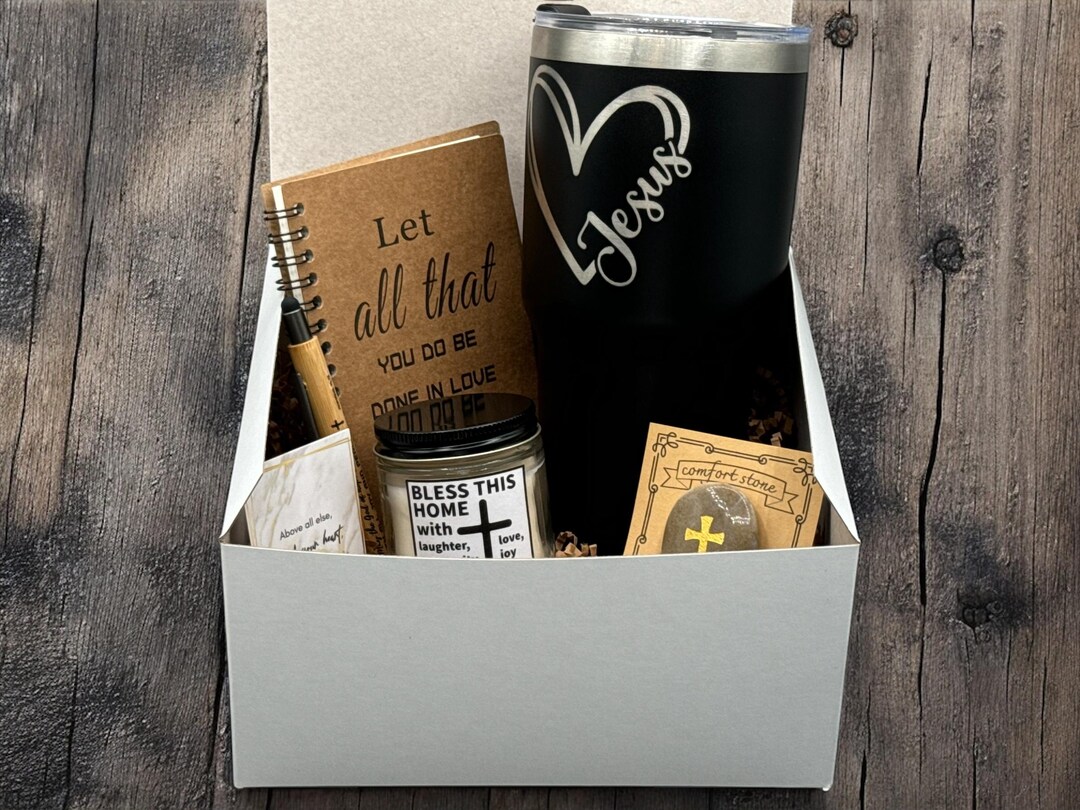 Christian Gift Box - Jesus Tumbler, Faith Candle, Comfort Stone ...