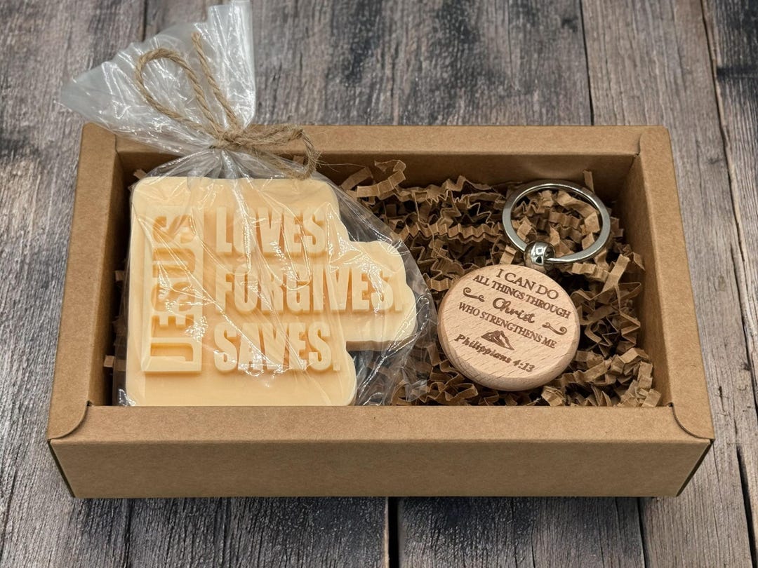 Jesus Loves Gift Set – Handmade Cross Soap & Engraved Keychain, Faith ...
