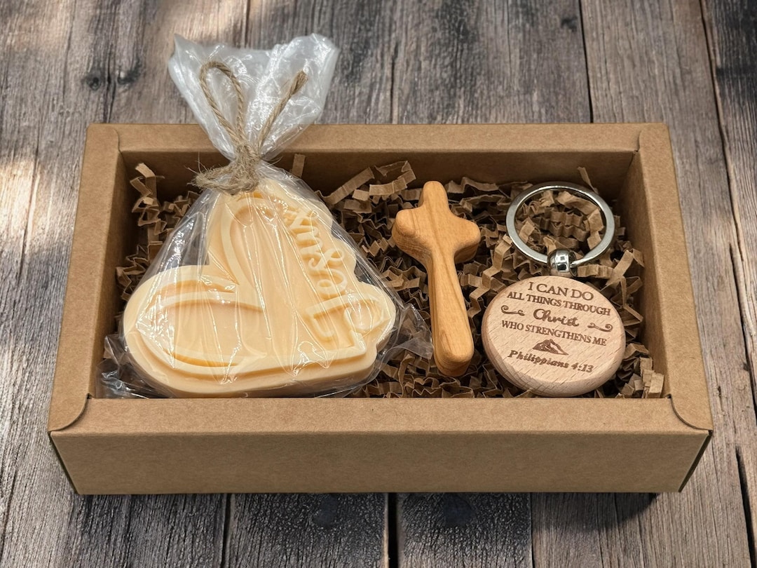 Christian Gift Set – Handmade Heart Soap & Engraved Keychain, Religious ...