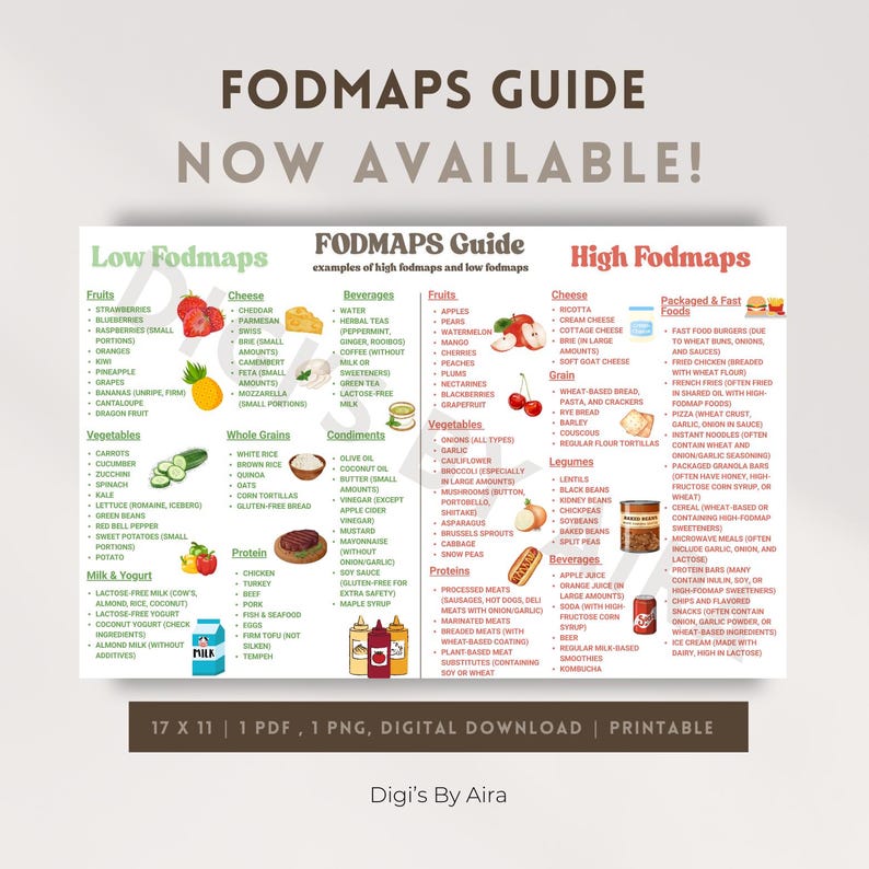 Low & High FODMAP Food List, IBS Meal Plan Guide, Gut Health Chart ...
