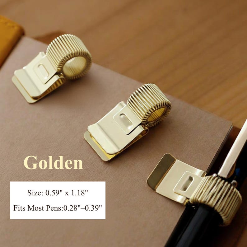 Metal Pen Clip Holder With Elastic Spring Loop | Removable Golden ...