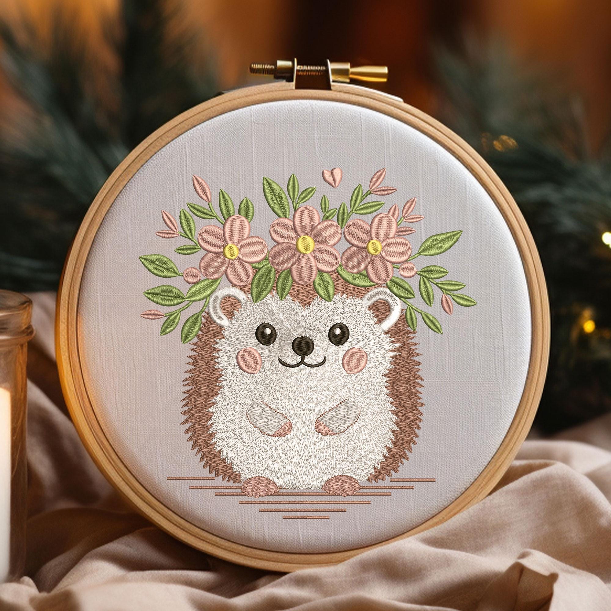 Flower Hedgehog Embroidery Design, Cute Floral Hedgehog Machine ...