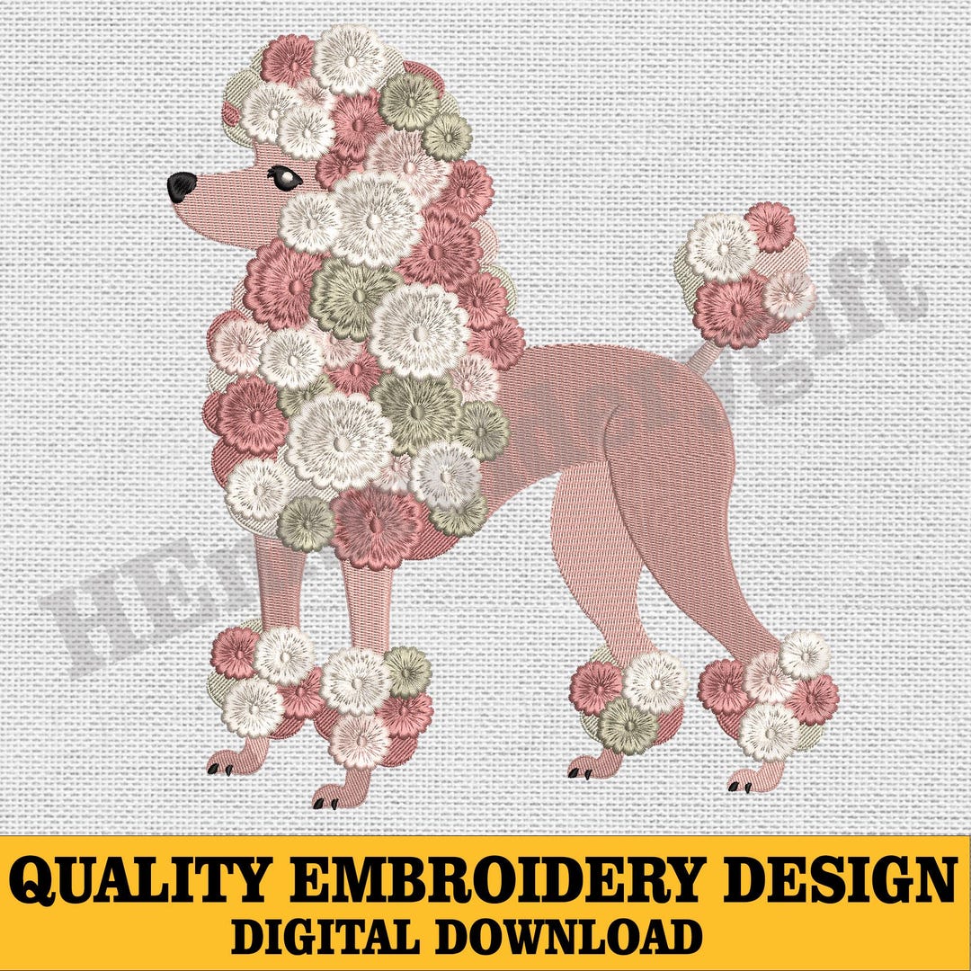 Floral Poodle Embroidery Design, Fancy Dog Embroidery File, Vintage ...