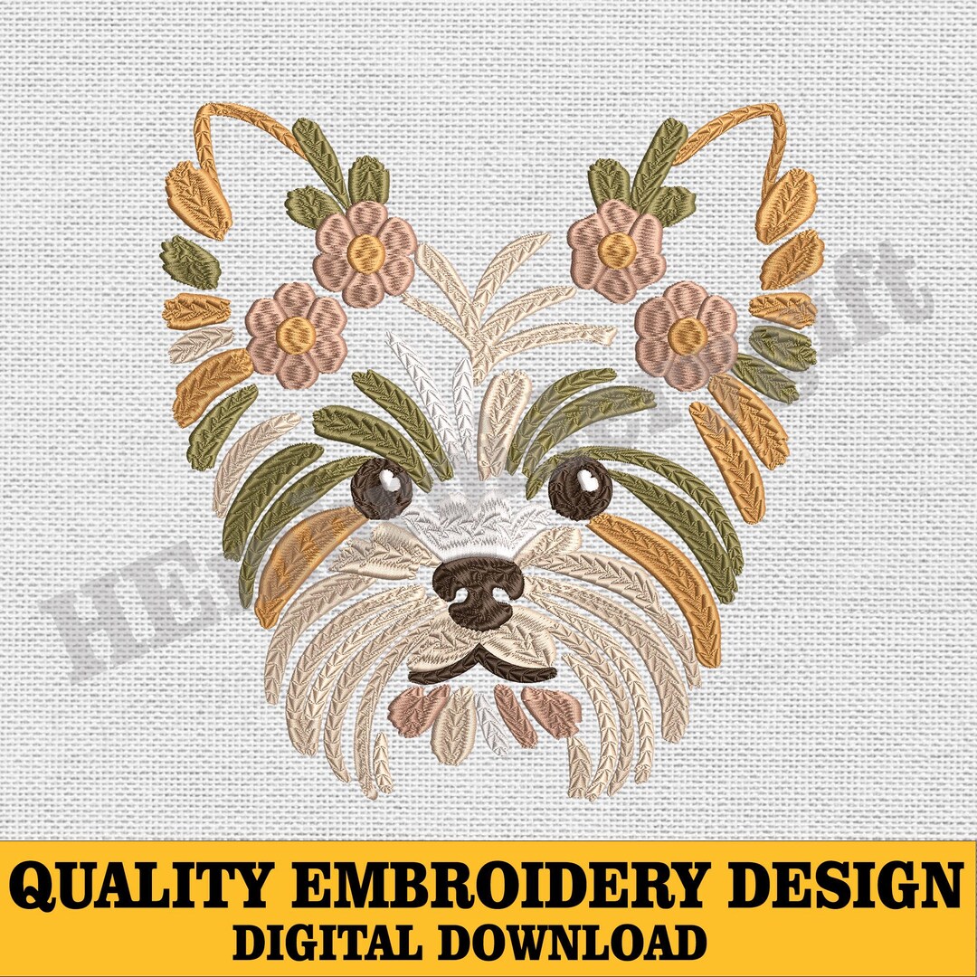 Floral Yorkie Head Embroidery Design, Flower Yorkshire Terrier ...
