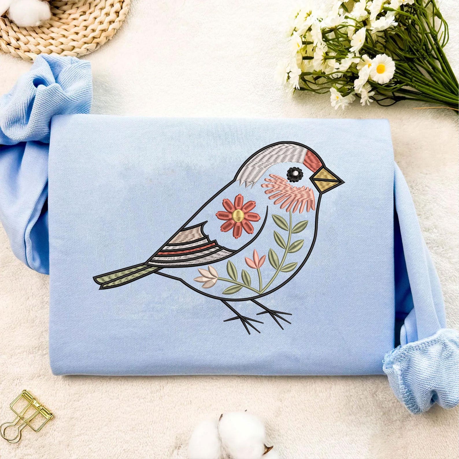 Floral Finch Embroidery Design, Botanical Bird Embroidery File ...