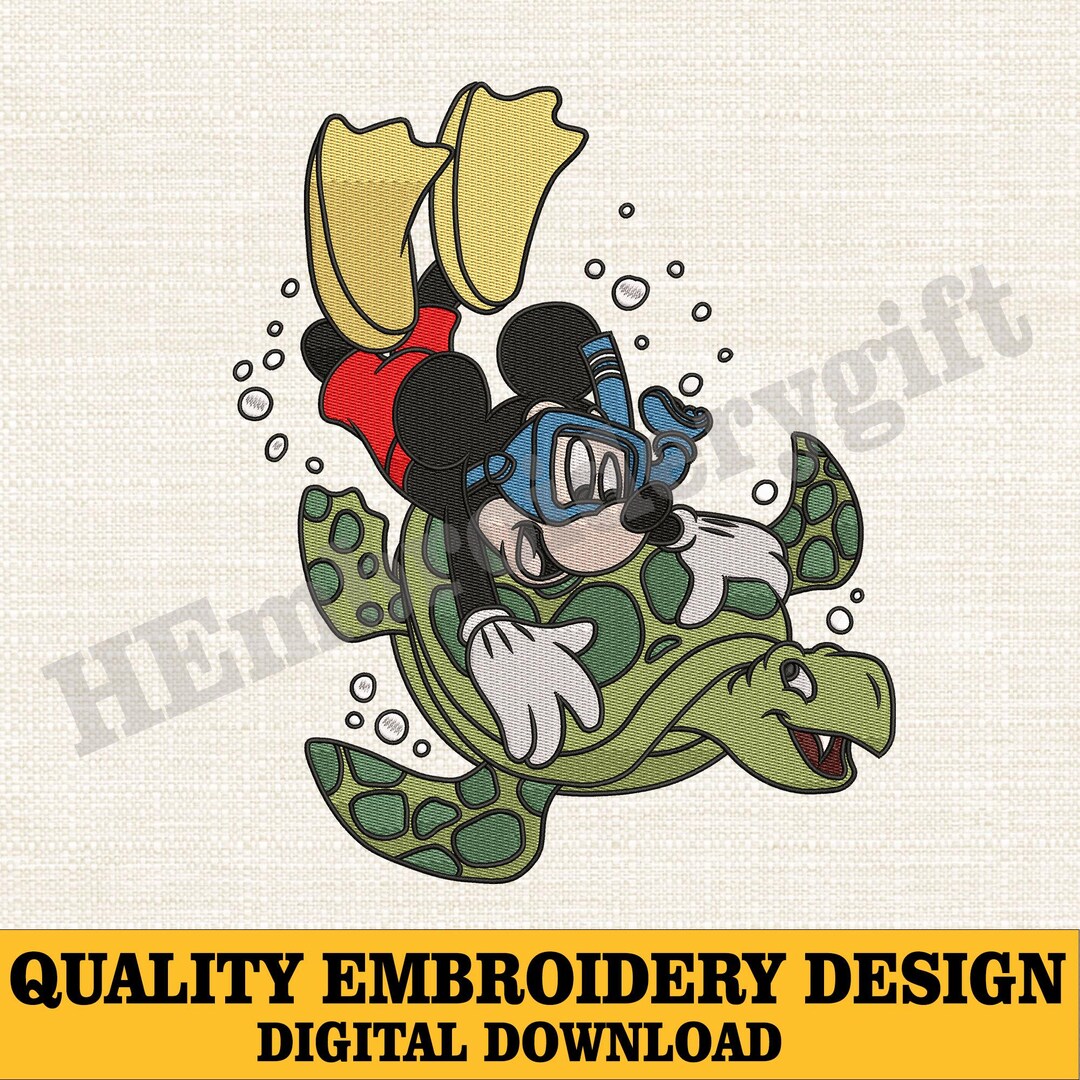 Diving Mouse Png, Cartoon Mouse Riding Sea Turtle Stich File, Ocean ...