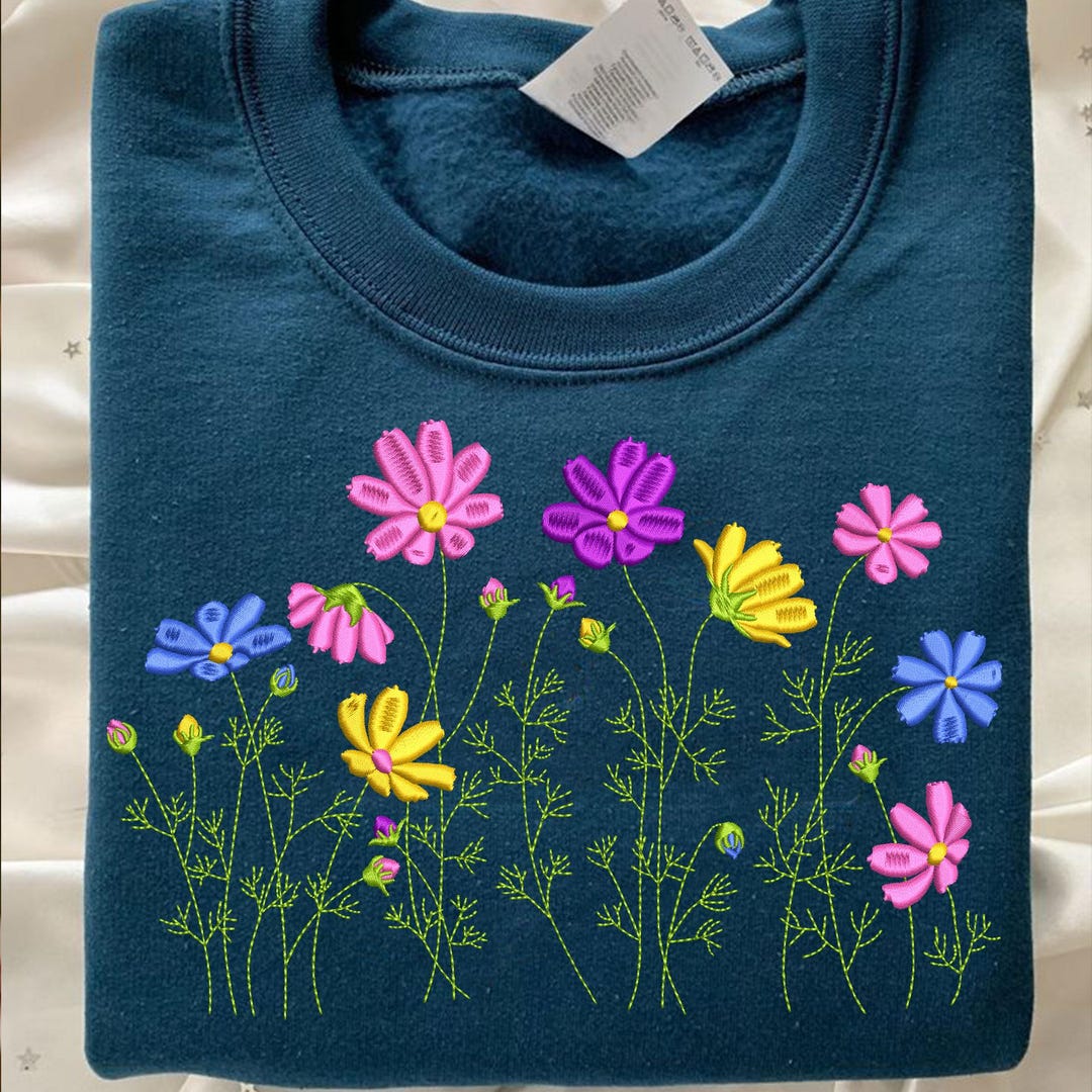 Colorful Wildflower Embroidery Design, Bright Floral Machine Embroidery ...