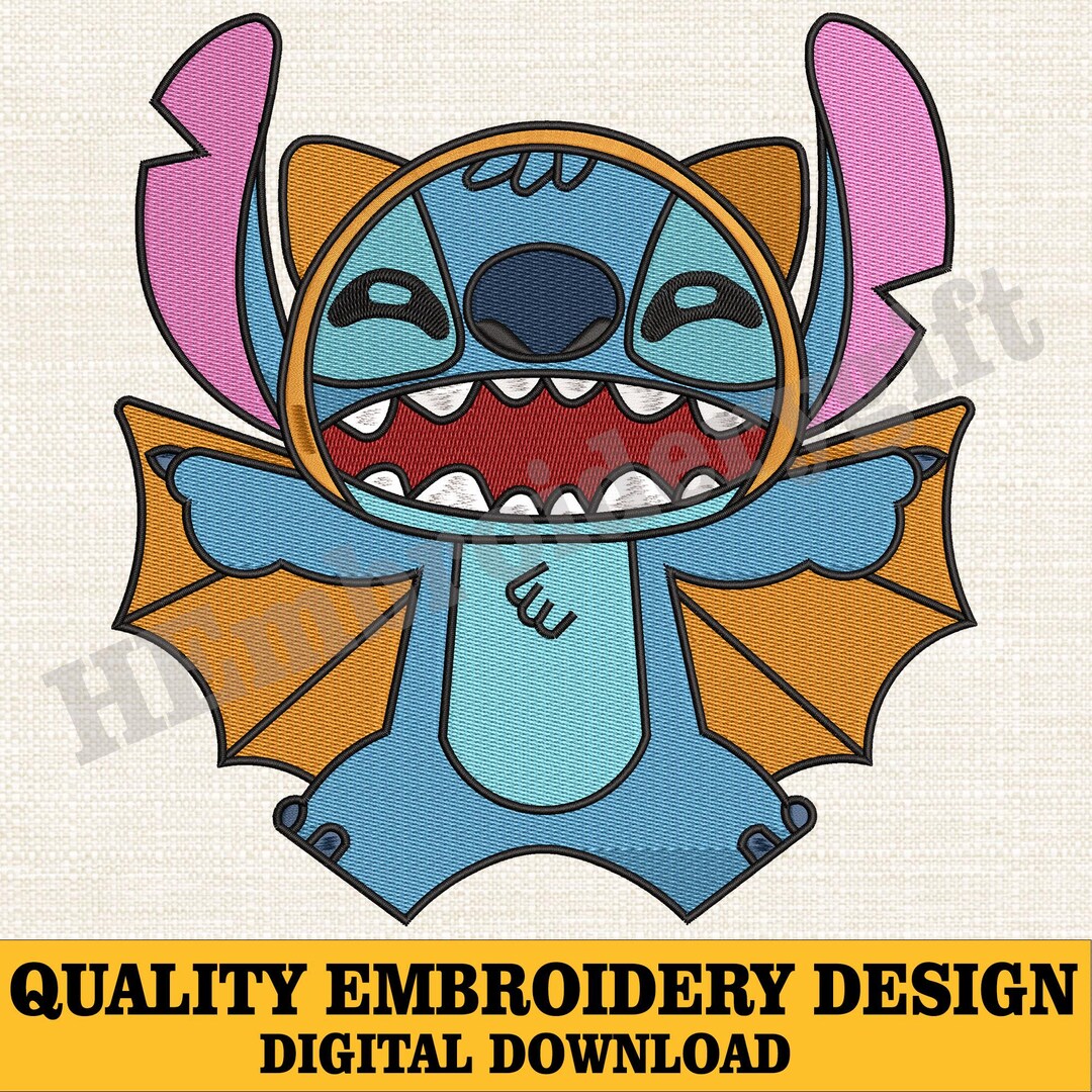 Blue Alien Halloween Embroidery Design, Cute Bat Costume Stitch PES DST ...