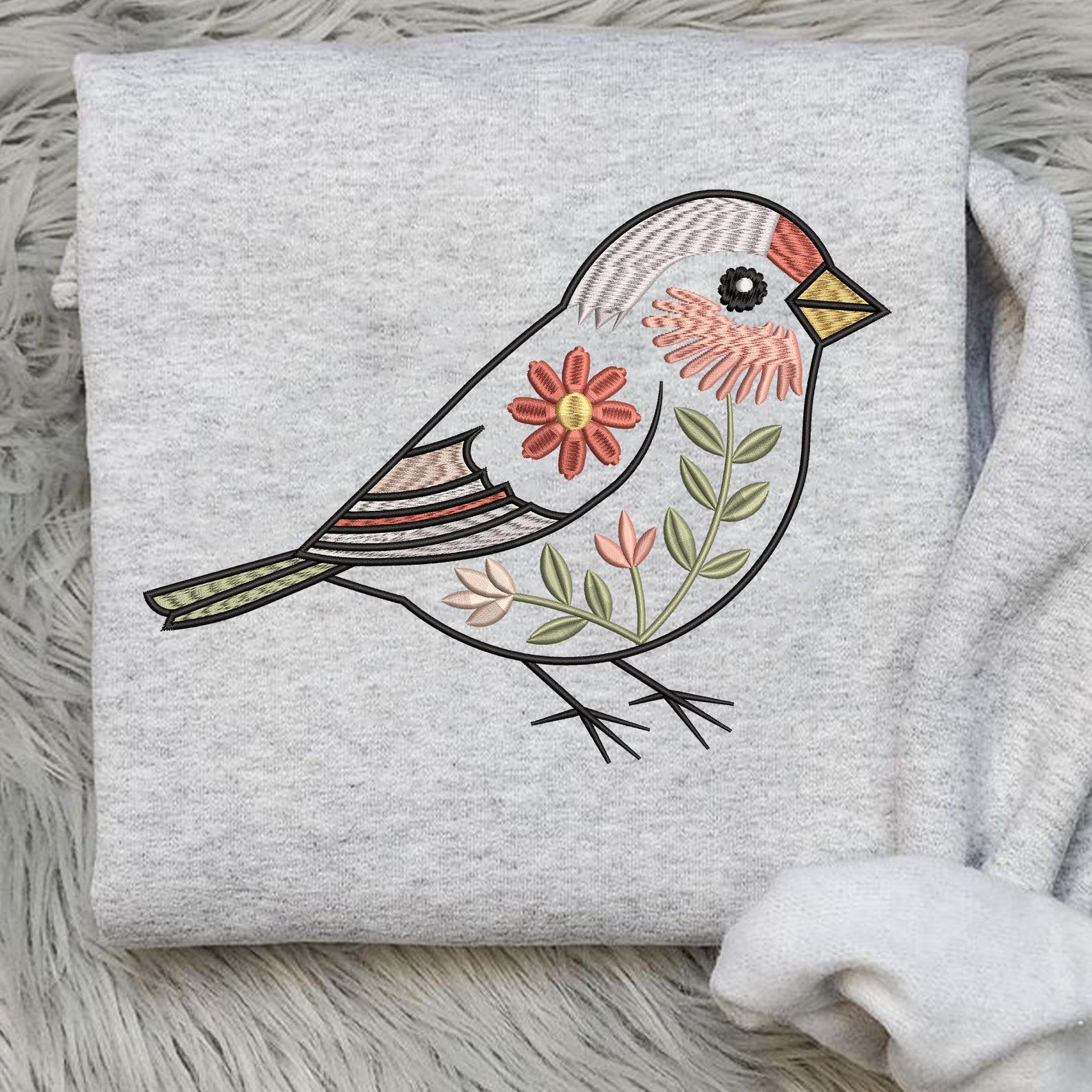 Floral Finch Embroidery Design, Botanical Bird Embroidery File ...