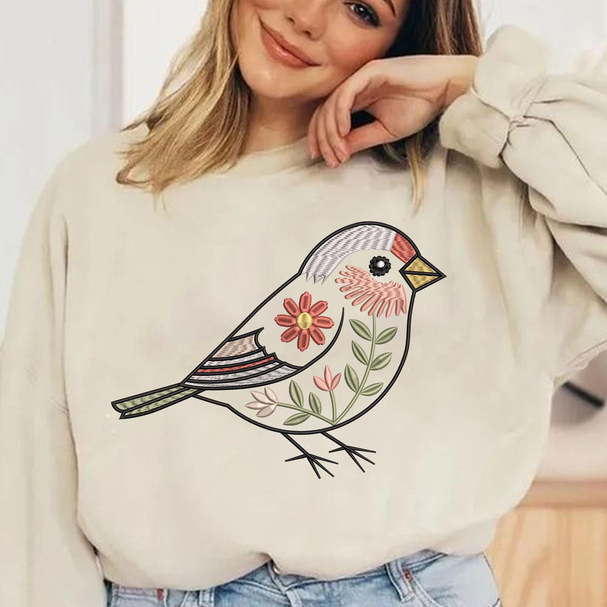 Floral Finch Embroidery Design, Botanical Bird Embroidery File ...