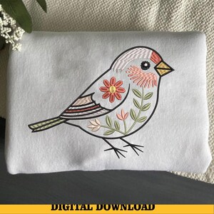 Floral Finch Embroidery Design, Botanical Bird Embroidery File ...