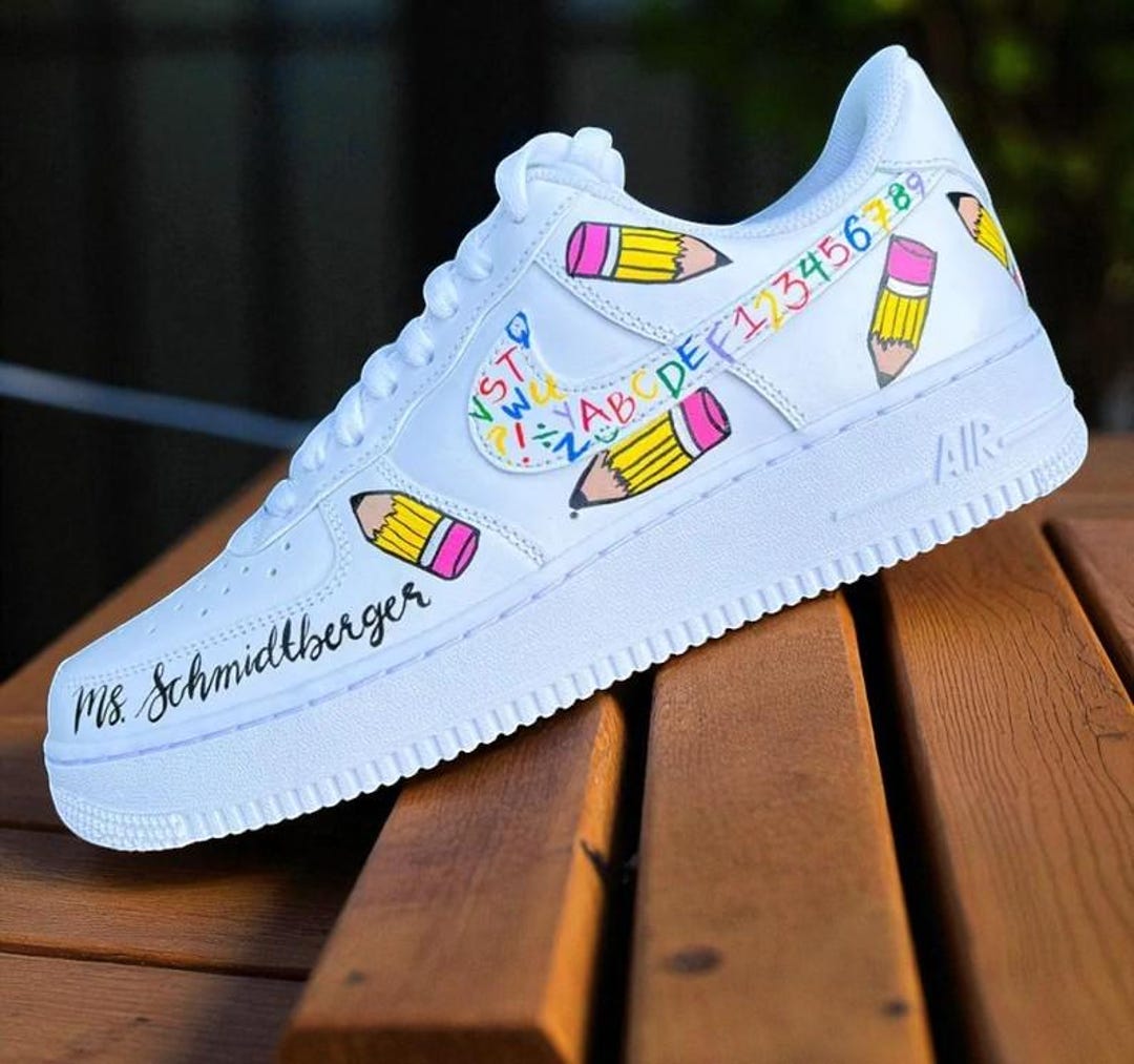 Custom Teacher Af1shoes, Hand Painted School Pencil Sneakers ...