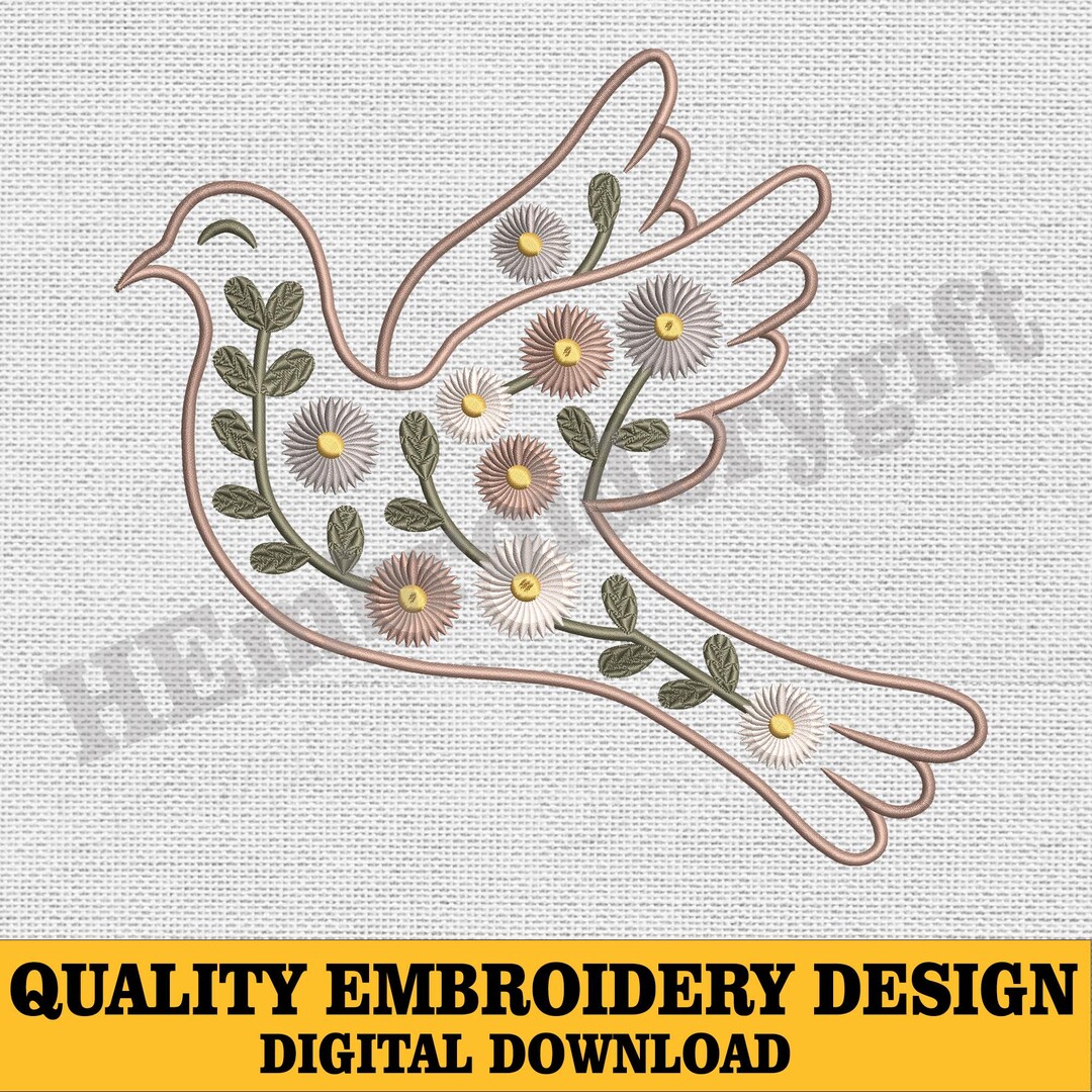 Floral Dove Embroidery Design, Peace Bird Embroidery File, Botanical ...