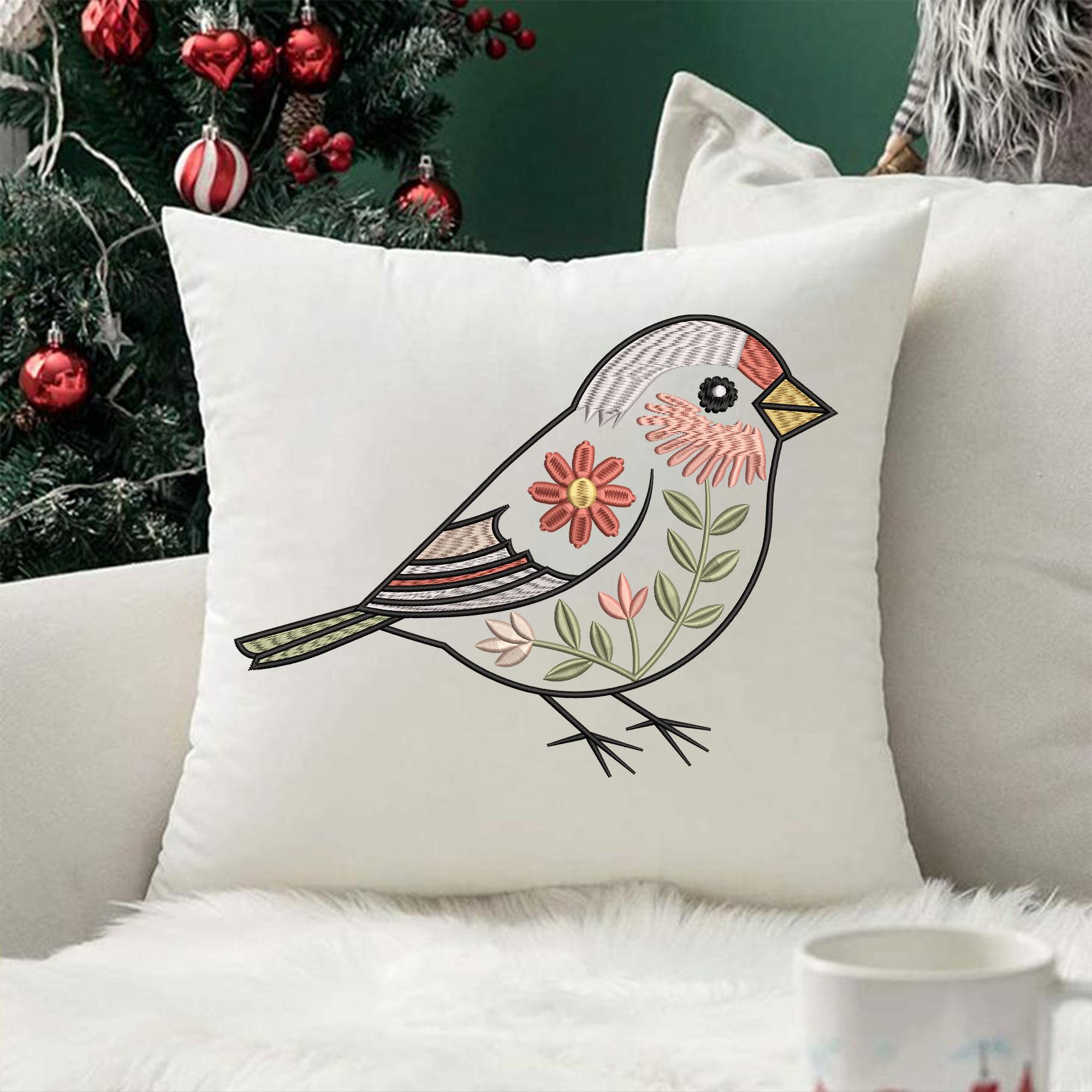 Floral Finch Embroidery Design, Botanical Bird Embroidery File ...