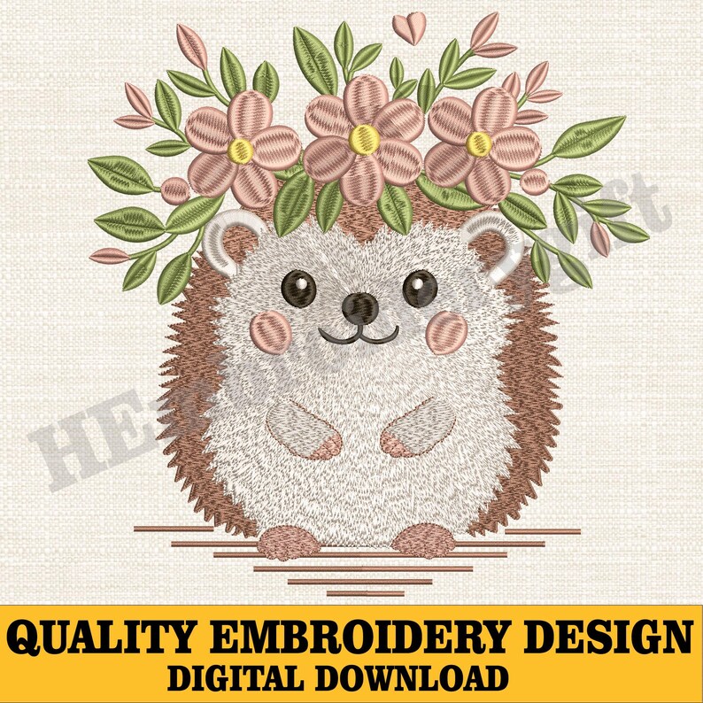 Flower Hedgehog Embroidery Design, Cute Floral Hedgehog Machine ...
