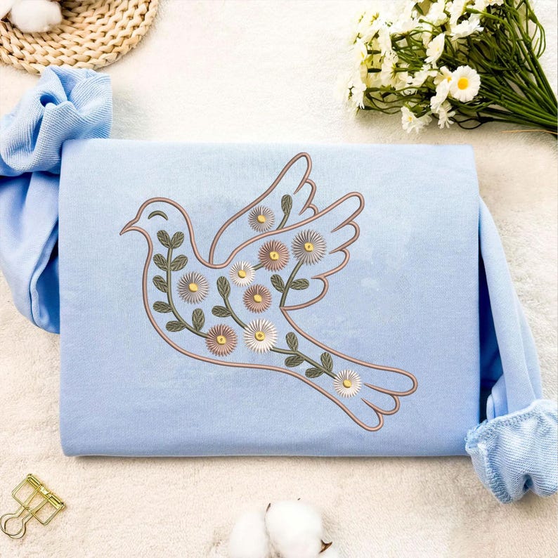 Floral Dove Embroidery Design, Peace Bird Embroidery File, Botanical ...