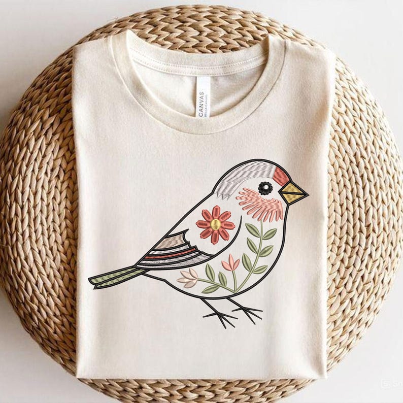 Floral Finch Embroidery Design, Botanical Bird Embroidery File ...