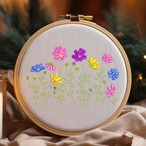 Colorful Wildflower Embroidery Design, Bright Floral Machine Embroidery ...