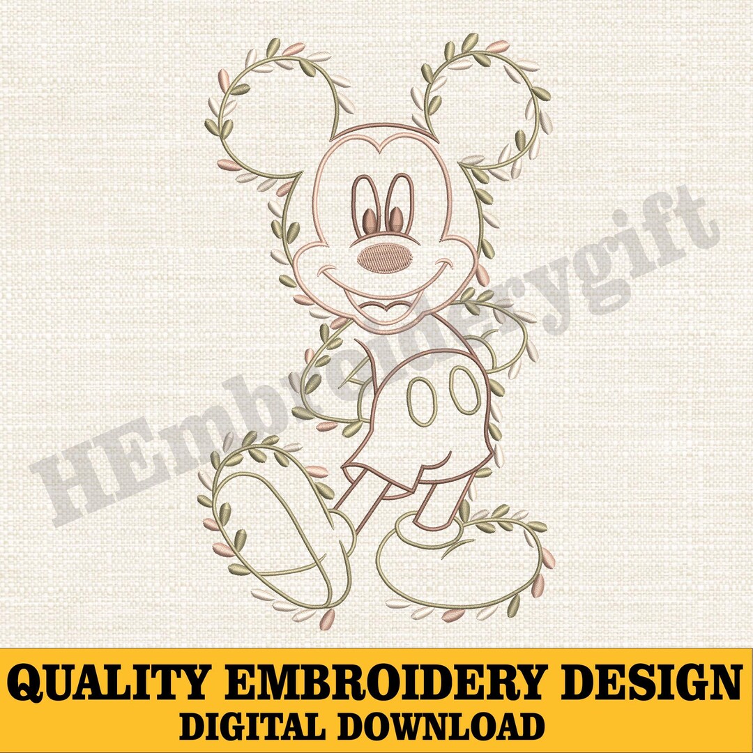 Leafy Mouse Embroidery Design, Boho Line Art Mouse Embroidery File ...