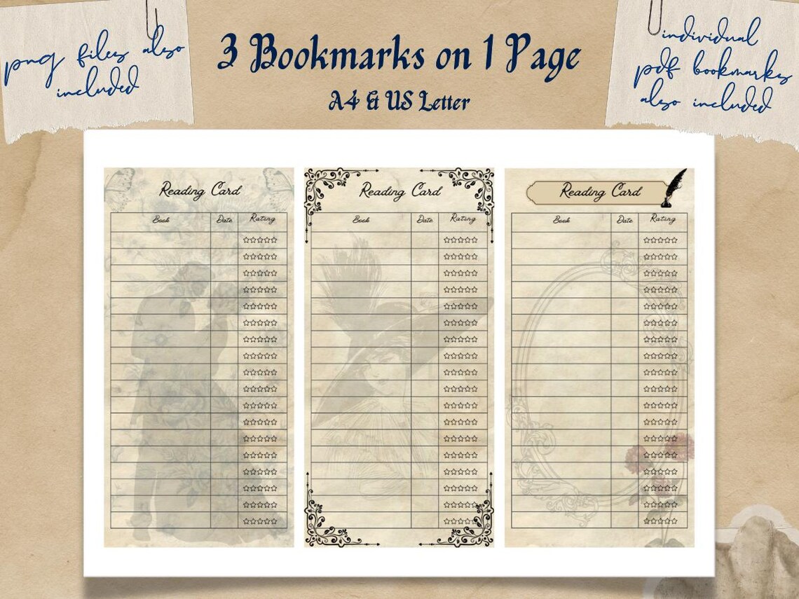 Vintage Digital & Printable Bookmarks, Track Reading, Reading Log, 3 ...