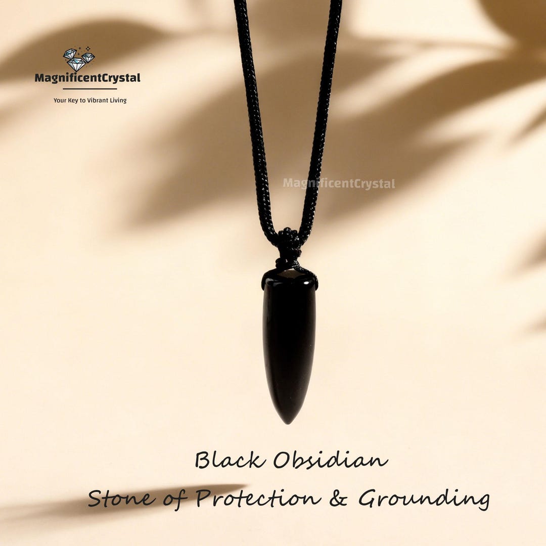 Black Obsidian Bullet Talisman Necklace, Natural Crystal Protection ...