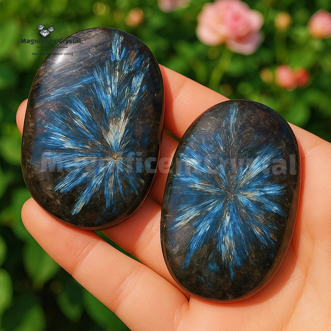 Arfvedsonite Palm Stone, Cosmic Firework Flash Blue Pocket Gemstone ...