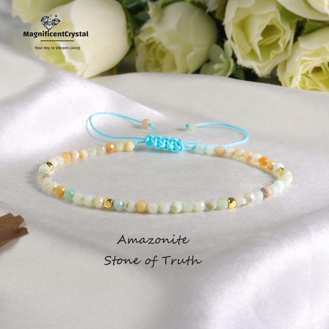 Dainty Amazonite Bracelet, Throat Chakra Clarity & Courage Natural Healing Crystal Jewelry, Free ...
