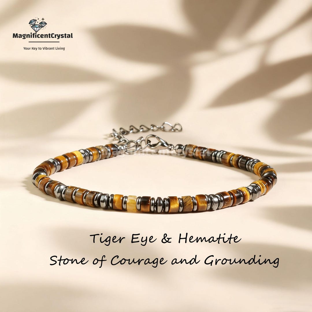 Protection Bracelet for Men, Minimalist Tiger Eye Hematite Stone ...