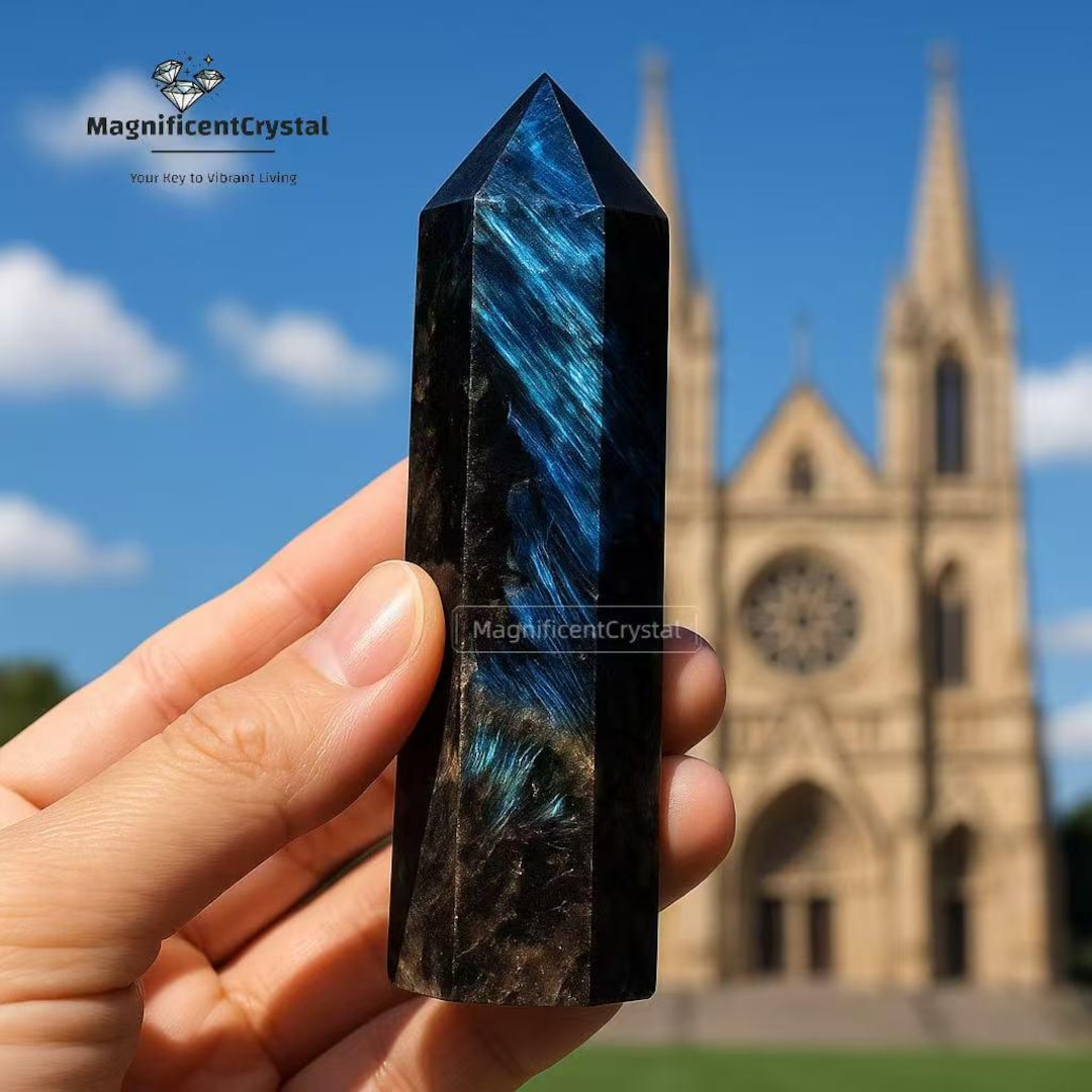 Arfvedsonite Crystal Tower: Natural Gemstone Obelisk, Throat Chakra - Etsy