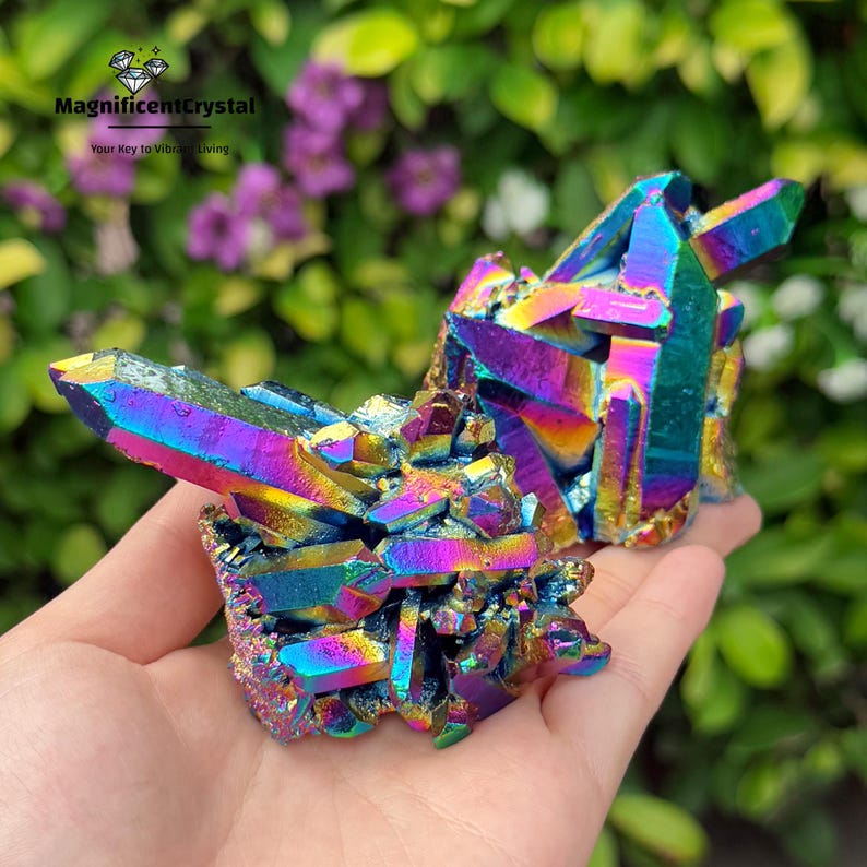 Natural Titanium Rainbow Cluster Quartz Cluster, Mineral Specimens ...