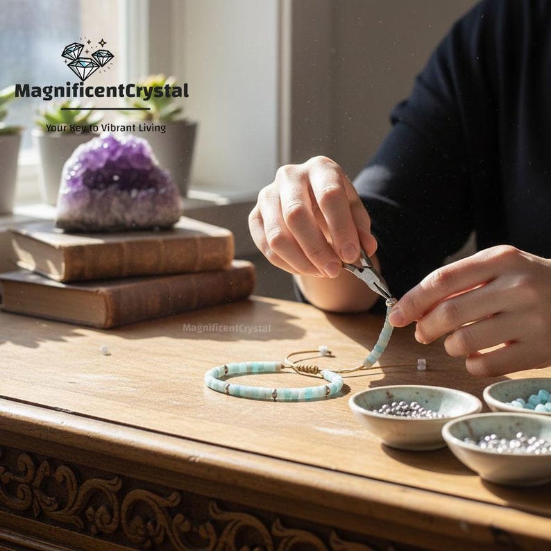 Dainty Amazonite Bracelet, Throat Chakra Clarity & Courage Natural Healing Crystal Jewelry, Free ...